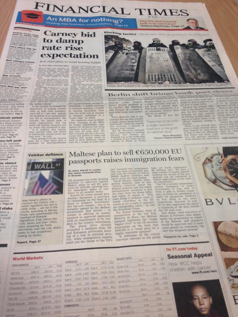 The Financial Times print edition this morning | Daphne Caruana Galizia