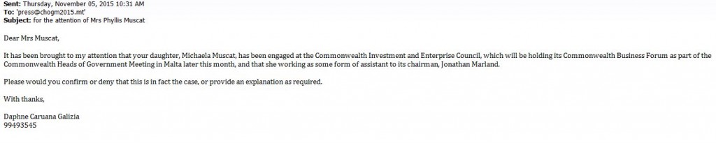 My question emailed to Phyllis Muscat this morning | Daphne Caruana Galizia